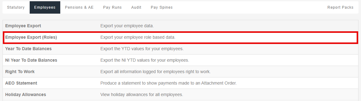 Employee export (Roles) report